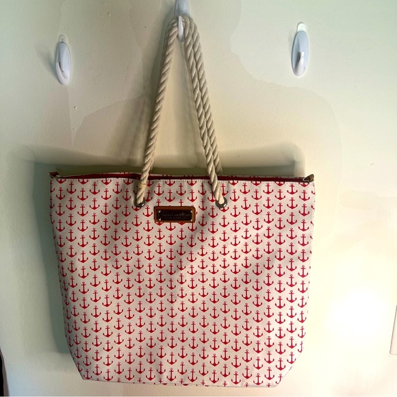 Caribbean Joe | Bags | Caribbean Joe Beach Bag White With Red Anchor ...